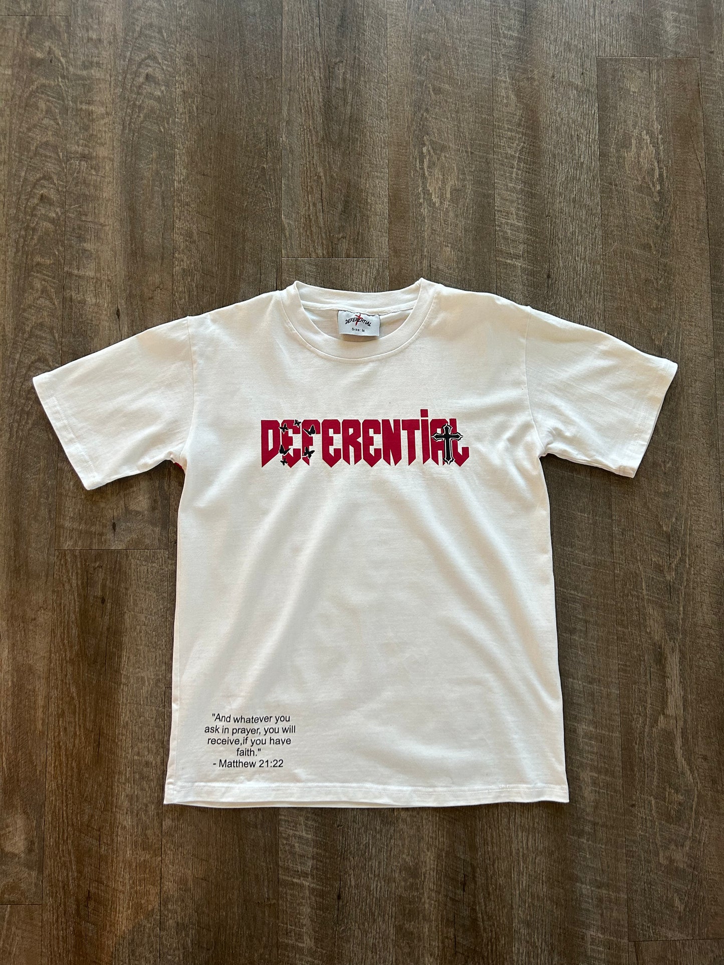 Red and White "Faith" Heavyweight Tee – DeferentialClothing